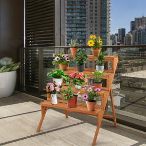4 Tiers Wood Ladder Step Flower Pot Holder Plant Stand - dynacart