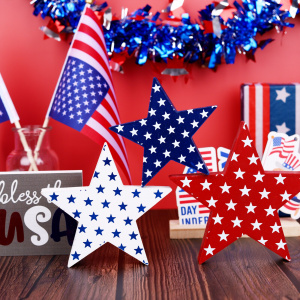 4 Piece Table Centerpiece Wooden Signs Decorations, USA Flag Patriot ...