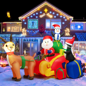 Inflatable LED Lit Santa Claus Driving a Reindeer Sleigh Christmas ...