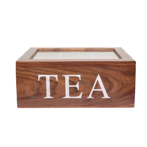 6 Compartment Wooden Tea Storage Chest Box with Transparent Lid - dynacart