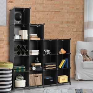16 Cubes Plastic Storage Organizer with Rustproof Steel Frame-Black ...